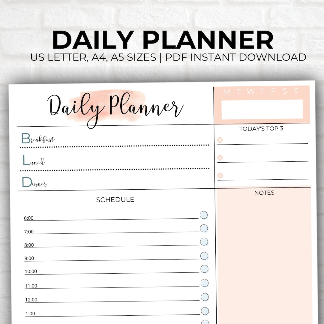 Daily Planner Printable | Daily Planner Page | Undated Daily Planner ...