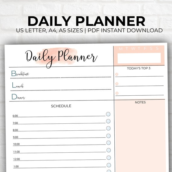 Daily Planner Printable Daily Planner Page Undated Daily - Etsy