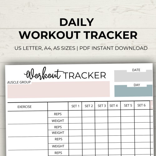 Daily Workout Log Fitness Journal PDF Printable Exercise | Etsy