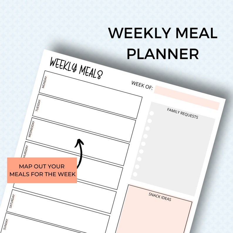 Meal Planner Printable Weekly Meal Planner Meal Prep Planner Grocery ...