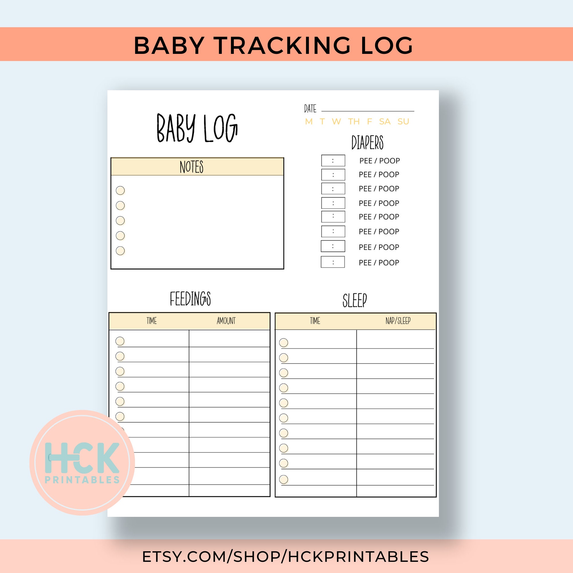 Baby Log Printable Baby Tracker Newborn Baby Care Log Infant Daily Log ...