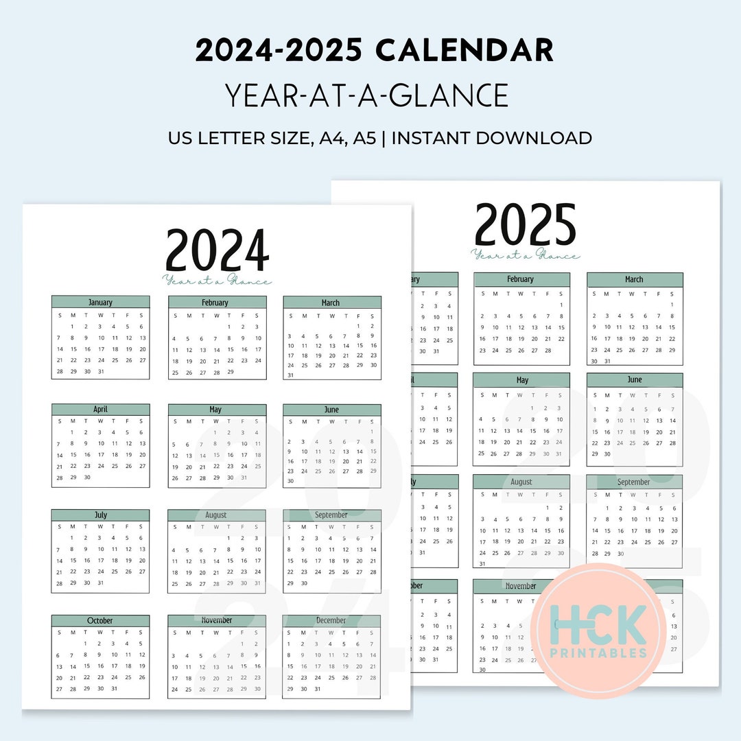 2024-2025 Calendar | Yearly Calendar Printable| 2024-25 Printable ...