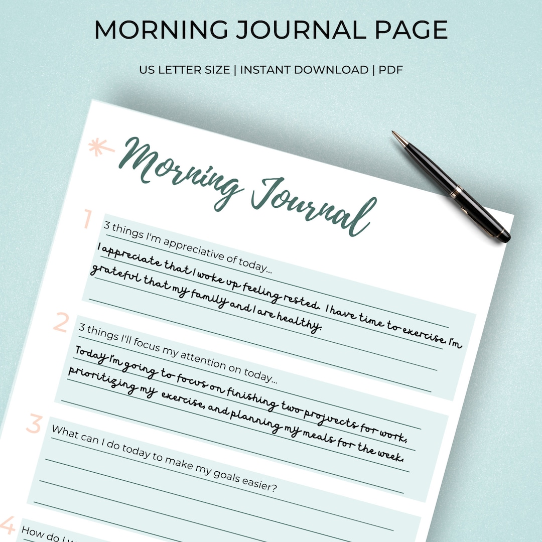 Morning Journal Page | Printable Journal Pages | Self Care Journal ...