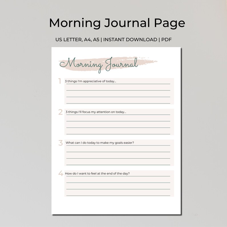 Morning Journal Page | Printable Journal Pages | Self Care Journal ...