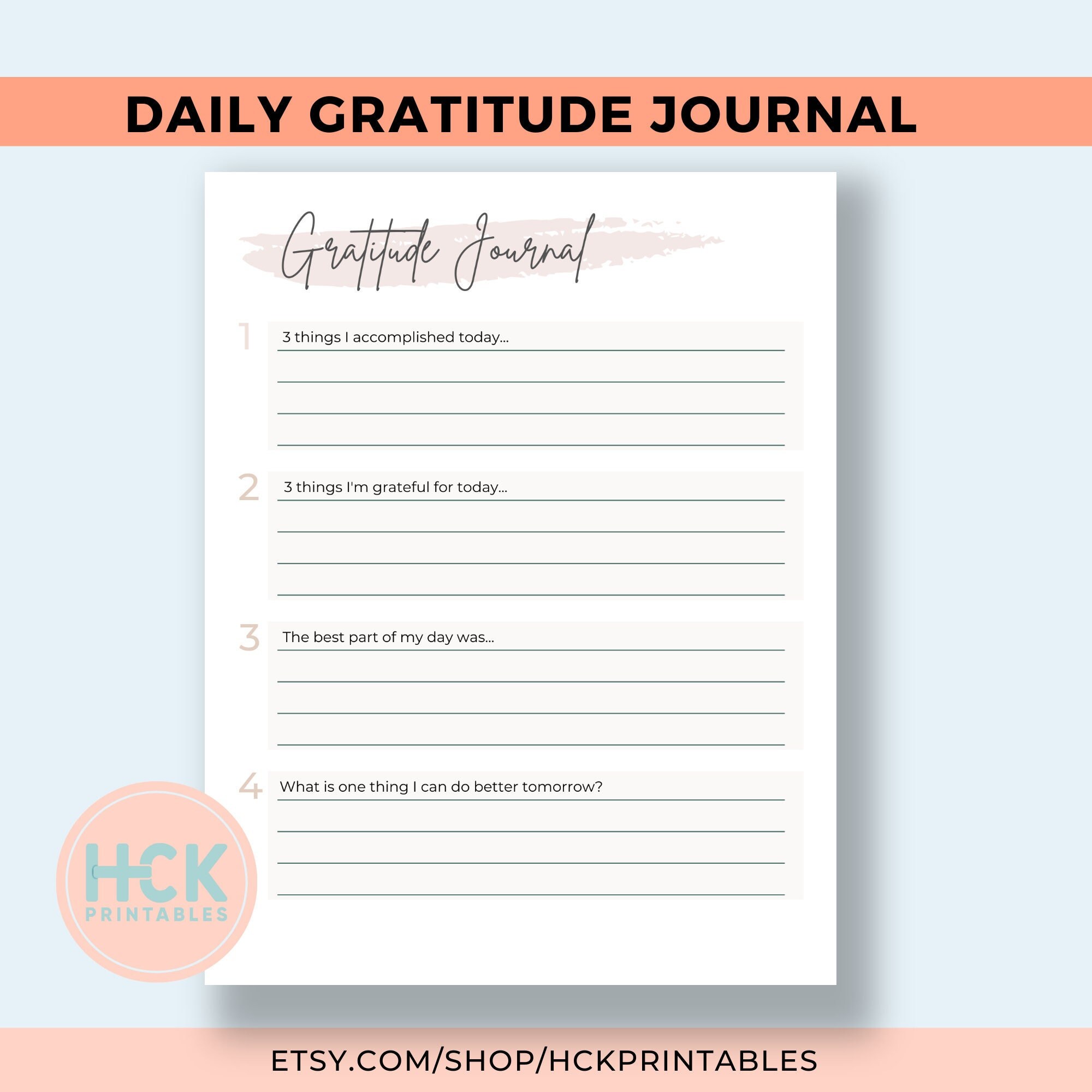 Daily Gratitude Journal| Gratitude Journal | Printable Gratitude ...