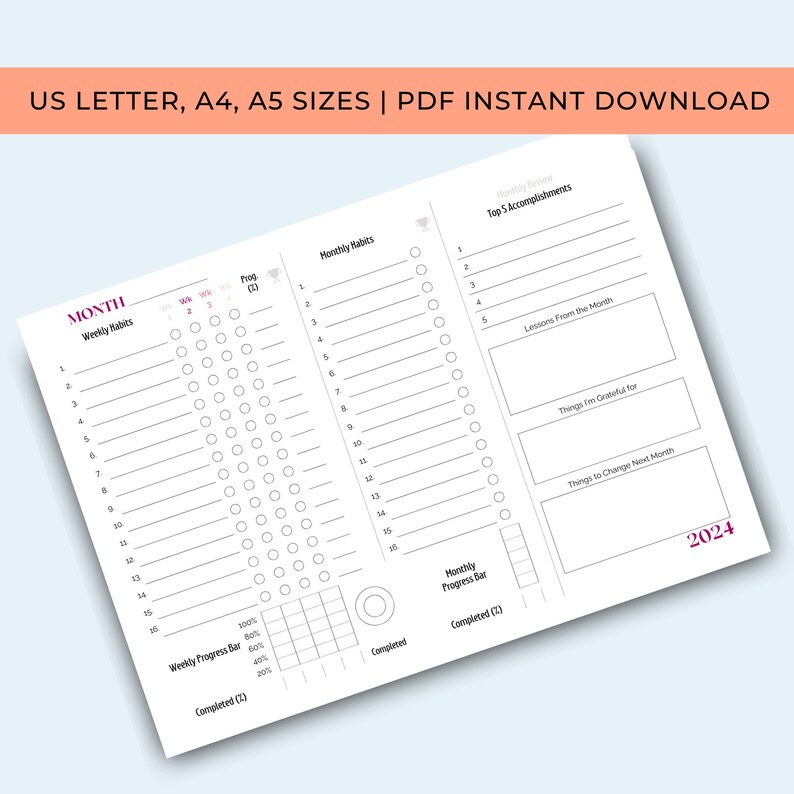 Habit Tracker Printable Goal Planner Weekly Habit Tracker Monthly Habit ...