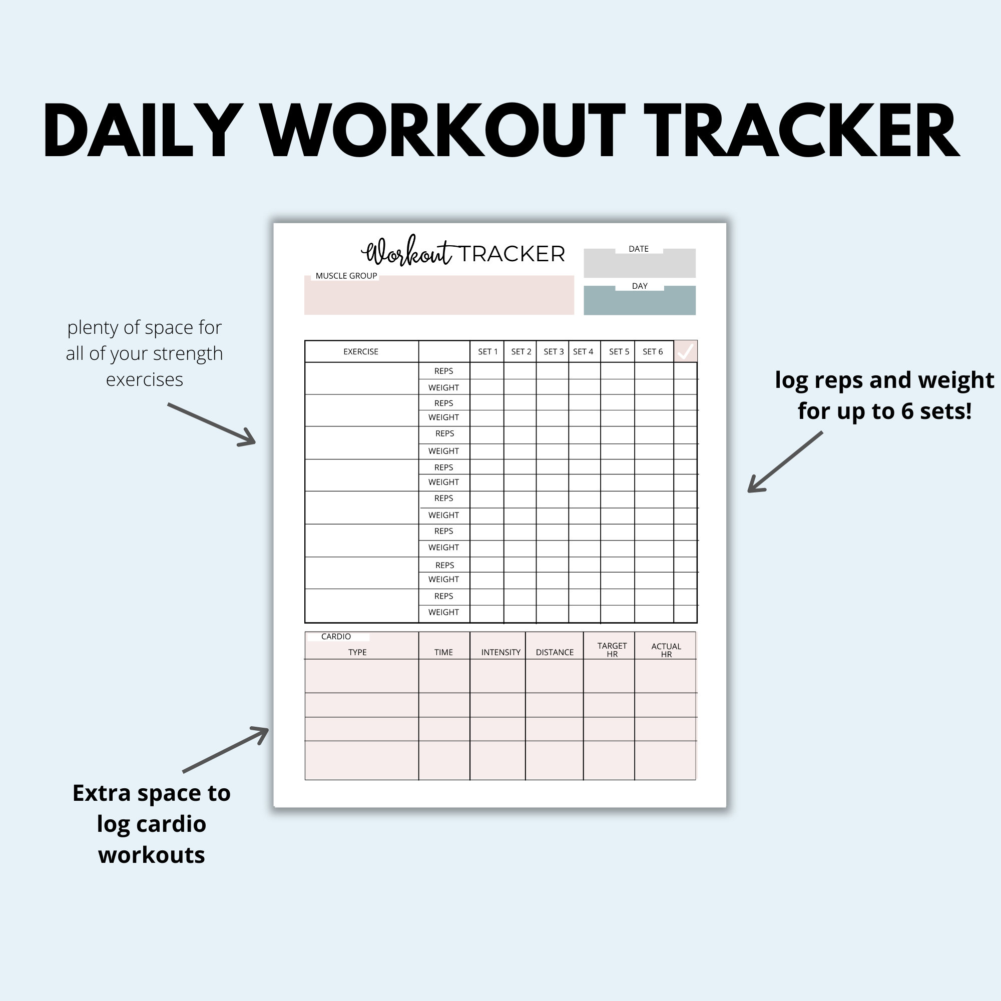 Daily Workout Log | Fitness Tracker | Workout Tracker Printable | Daily ...