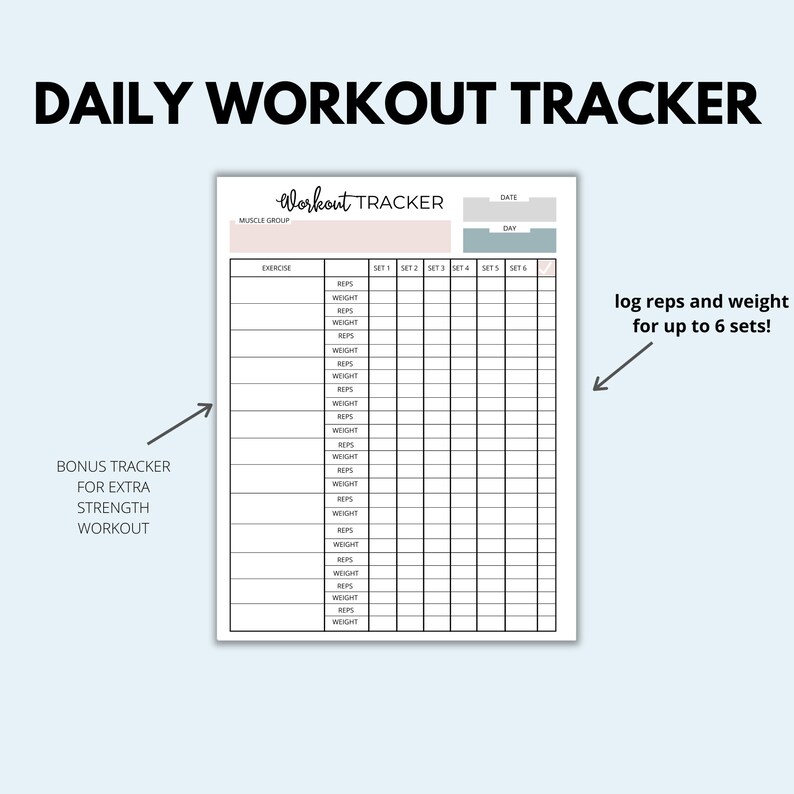 Daily Workout Log | Fitness Tracker | Workout Tracker Printable | Daily ...