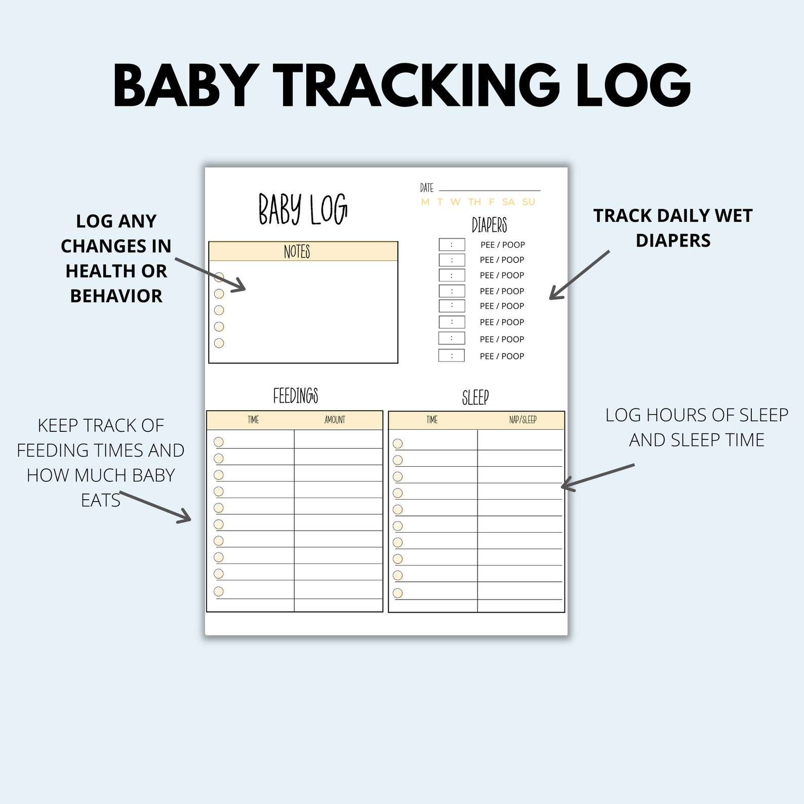 Baby Log Printable | Baby Tracker | Newborn Baby Care Log | Infant ...