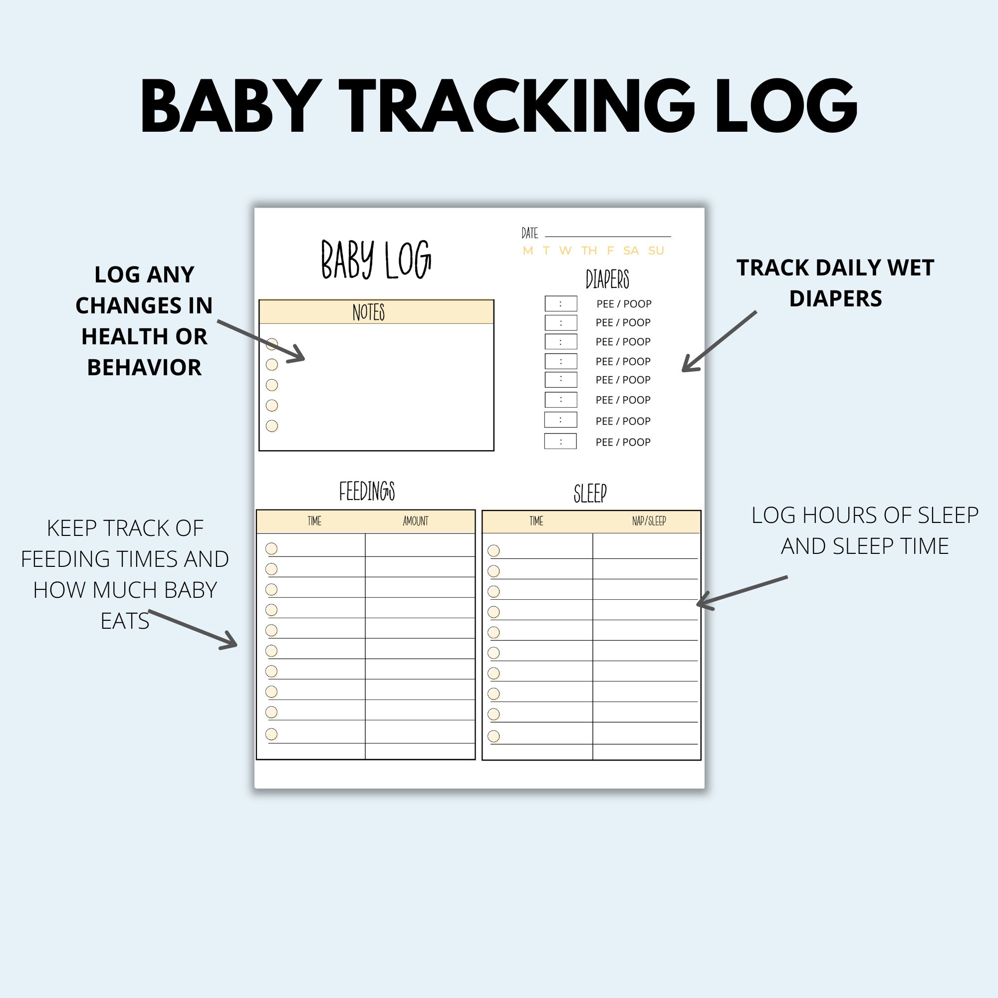 Baby Log Printable Baby Tracker Newborn Baby Care Log Infant Daily Log ...