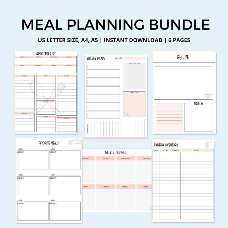 Meal Planner Printable Weekly Meal Planner Meal Prep Planner Grocery ...