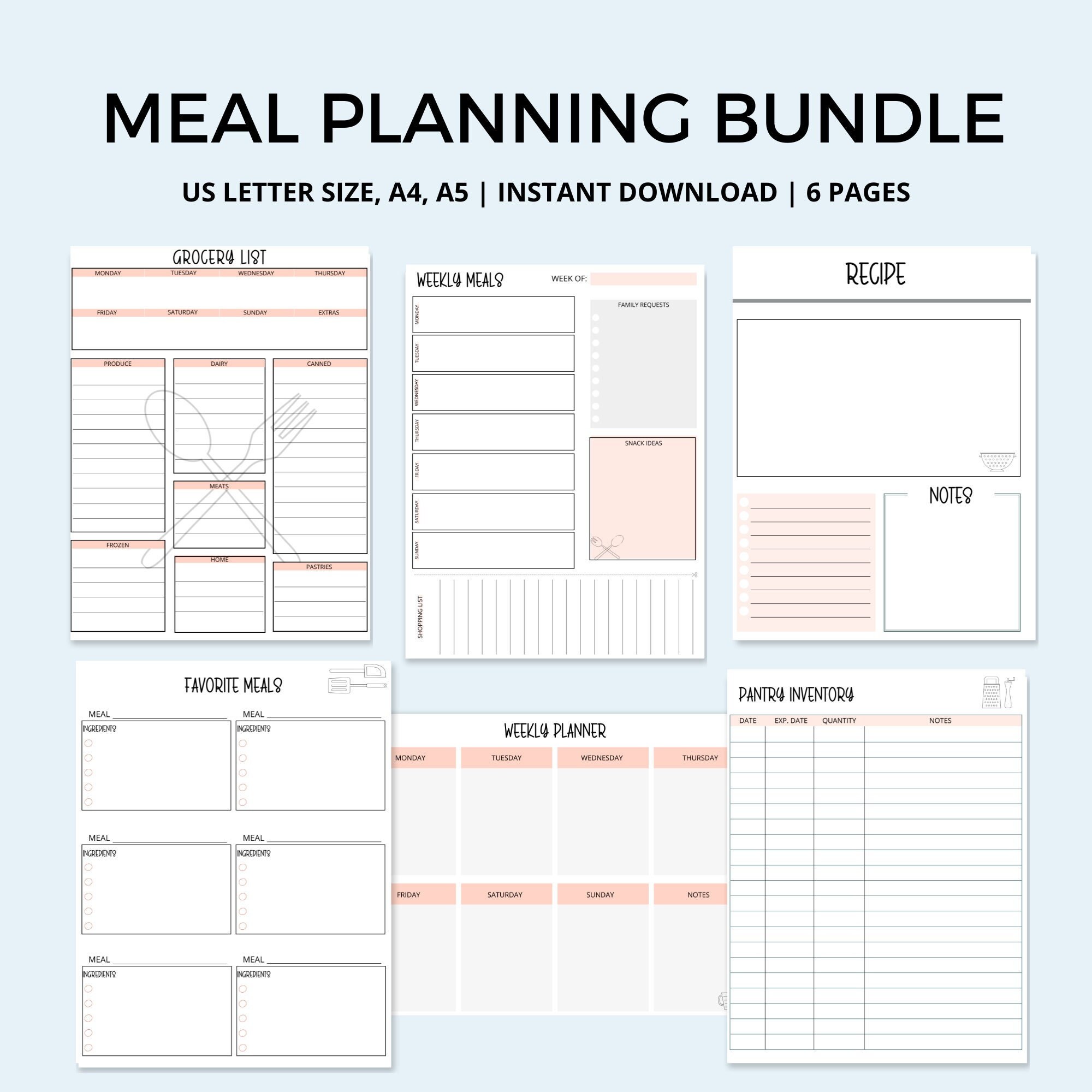 Meal Planner Printable Weekly Meal Planner Meal Prep Planner Grocery ...