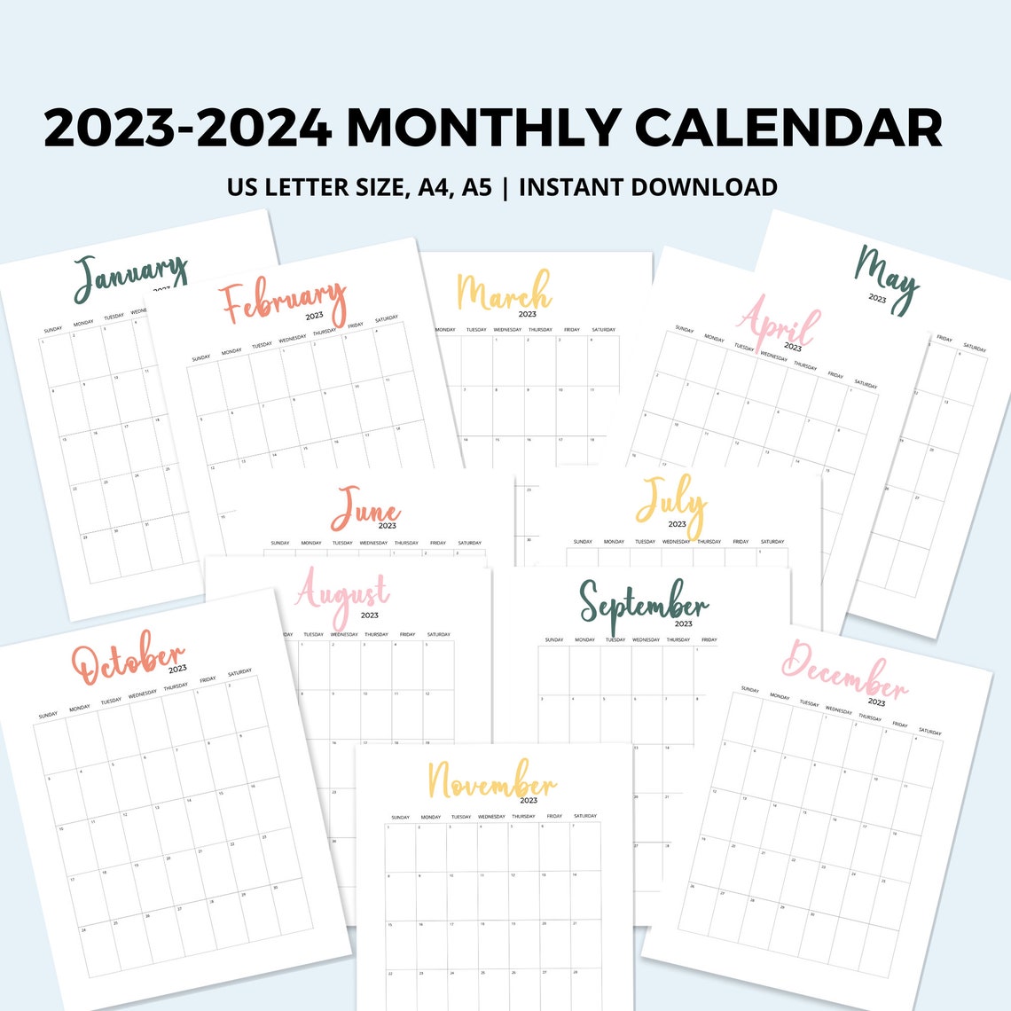 2023-2024 Monthly Calendar Printable | Monthly Calendar 2023 | Monthly ...