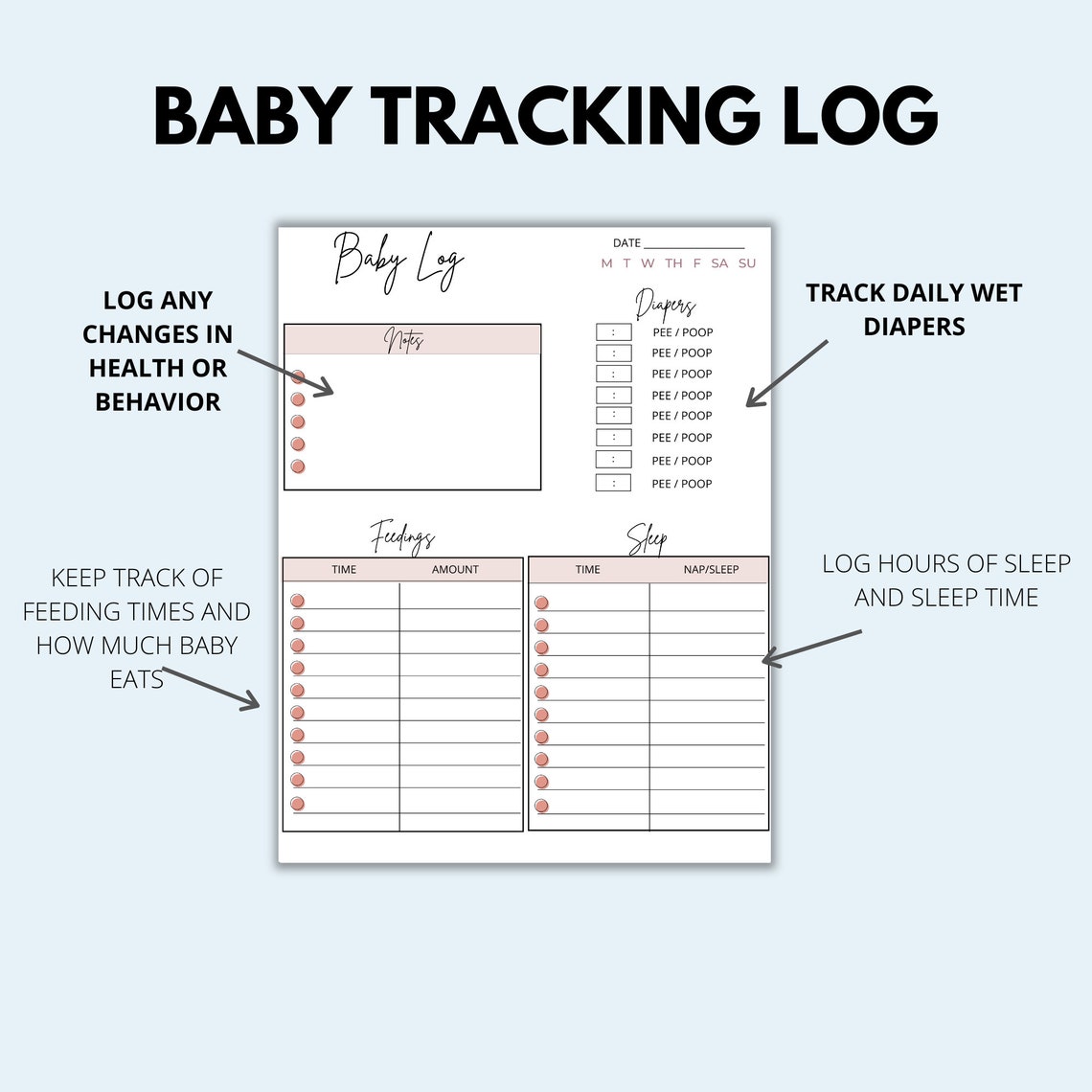 Printable Baby Log Baby Tracker Newborn Baby Care Log Baby Activity Log ...