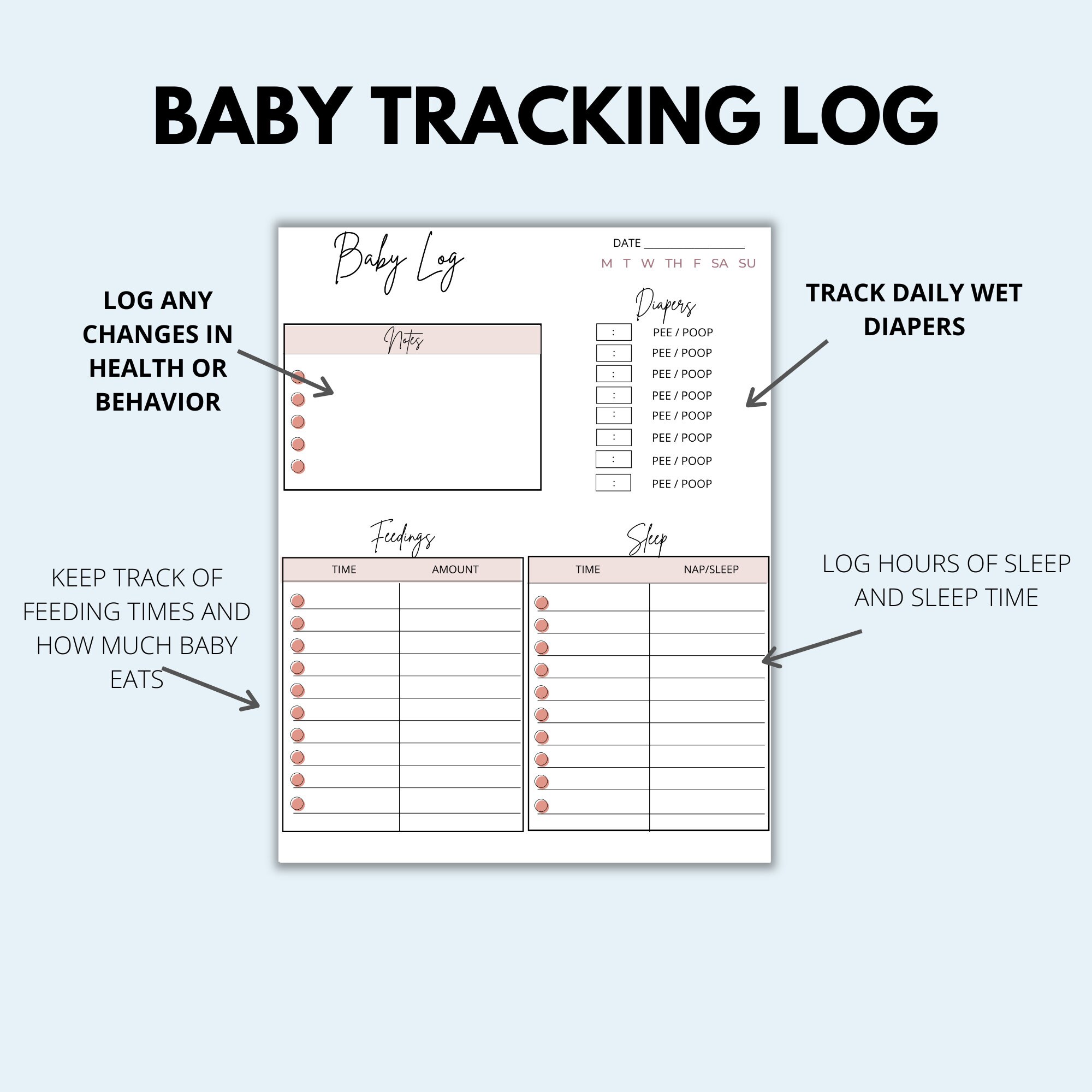 Printable Baby Log Baby Tracker Newborn Baby Care Log Baby Activity Log ...