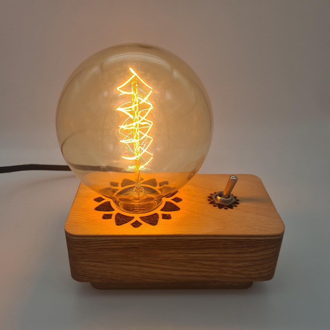 Small Wooden Lamp, Wooden Desk Lamp, Table Lamp, Industrial Minimalist ...