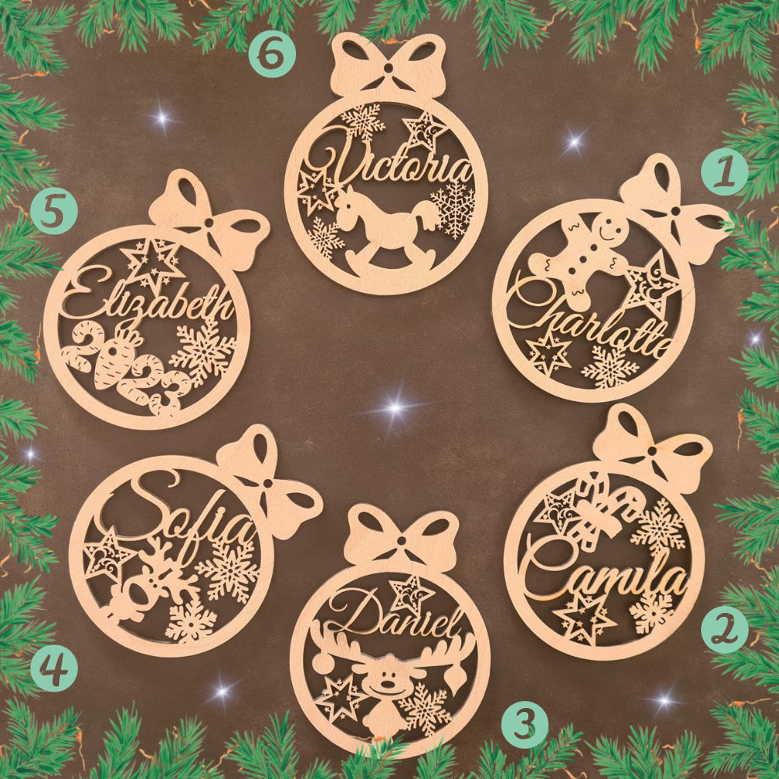 Handmade Wooden Christmas Ball, First Name of Your Choice. Customizable ...