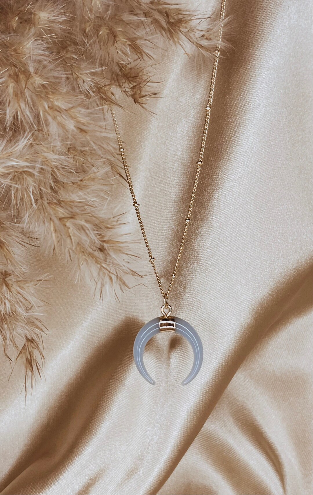 Sea Blue Crescent Moon Necklace, Dainty Necklace, Gold Necklace, Moon Necklace - Etsy