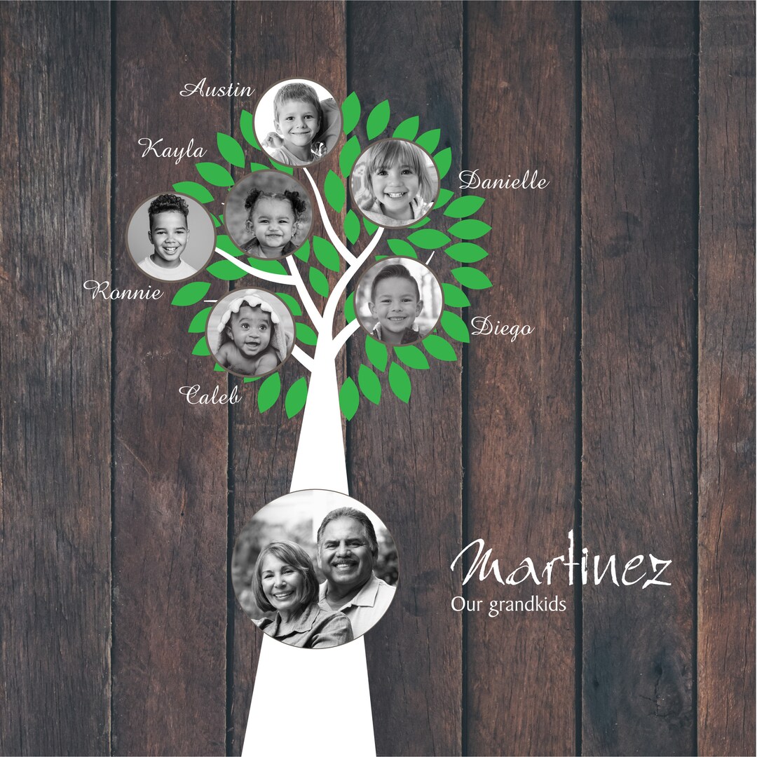 Grandkids Canvas, Tall Family Tree, Barnwood Background, Rustic Wall ...