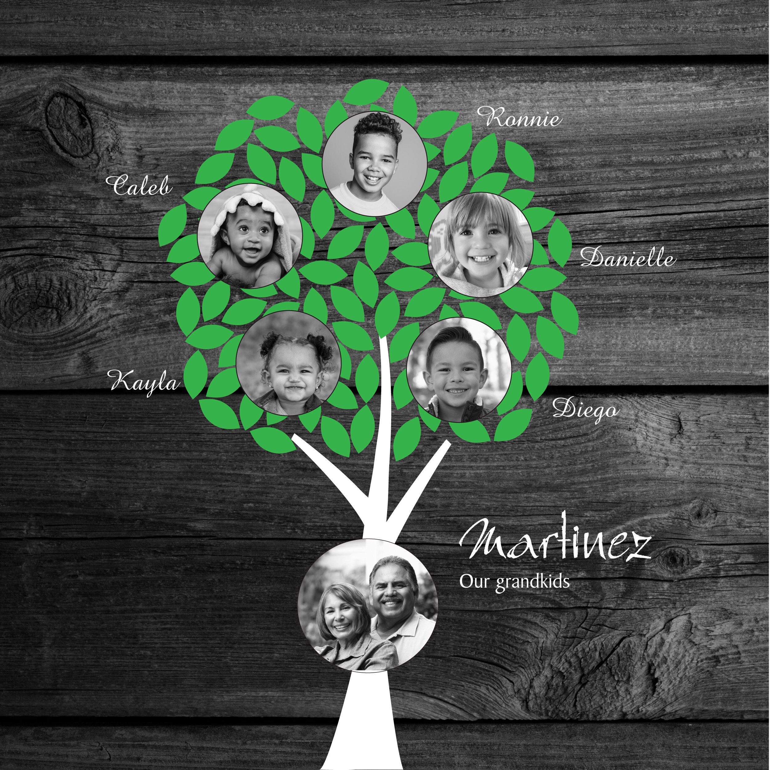 Grandkids Canvas, Short Family Tree, Barnwood Background, Rustic Wall ...