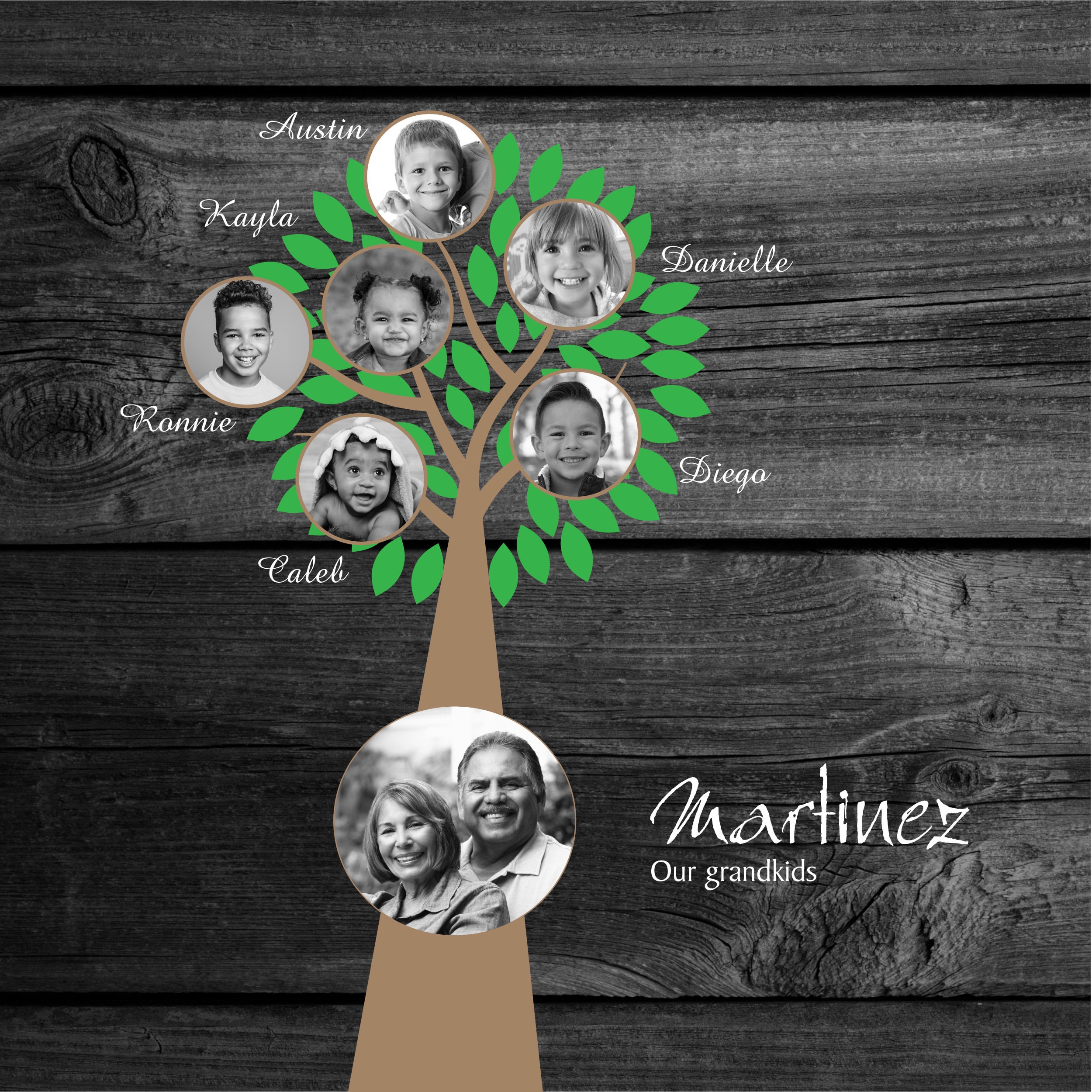 Grandkids Canvas, Tall Family Tree, Barnwood Background, Rustic Wall ...