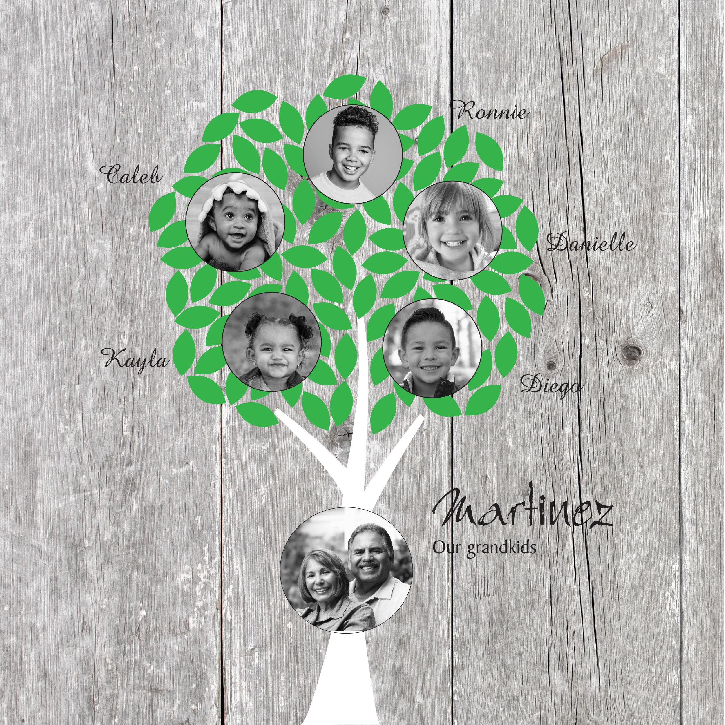 Grandkids Canvas, Short Family Tree, Barnwood Background, Rustic Wall ...