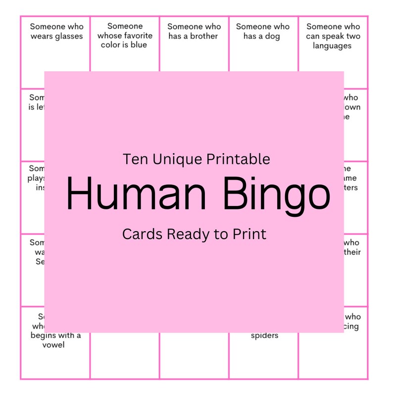 10 Printable Human Bingo Cards - Etsy