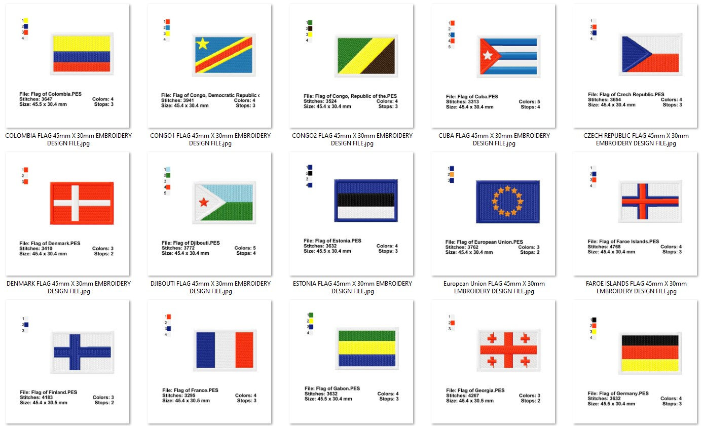World Mini Flag Set - 215 Machine Embroidery Designs - Etsy