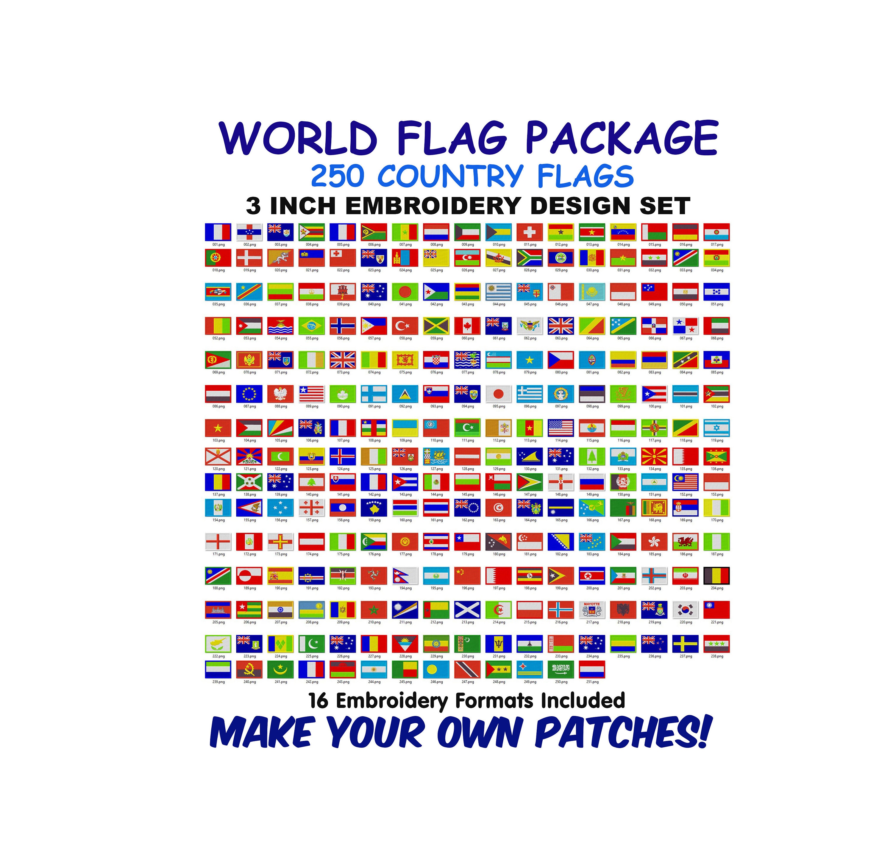 250 Rectangular 3x2 Inch Flag Designs (with Borders) - for Machine ...