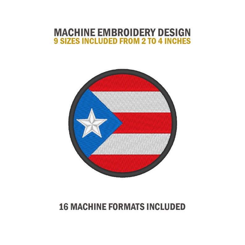 Puerto-rico Round Flag Embroidery Design - Etsy