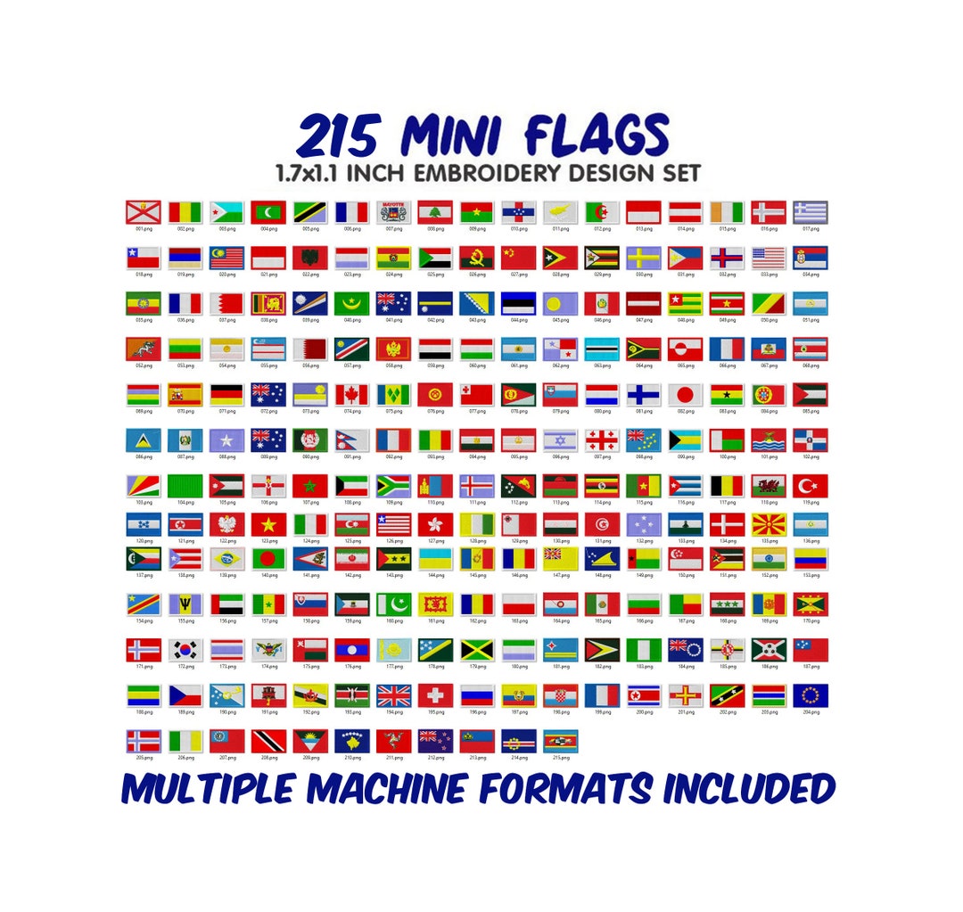 World Mini Flag Set - 215 Machine Embroidery Designs - Etsy