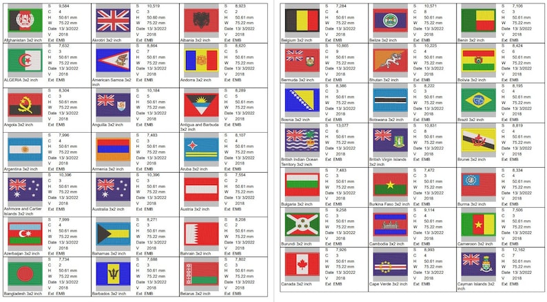 250 Rectangular 3x2 Inch Flag Designs (with Borders) - for Machine ...