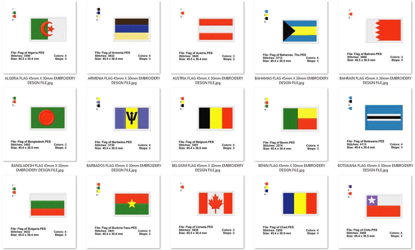 World Mini Flag Set - 215 Machine Embroidery Designs - Etsy