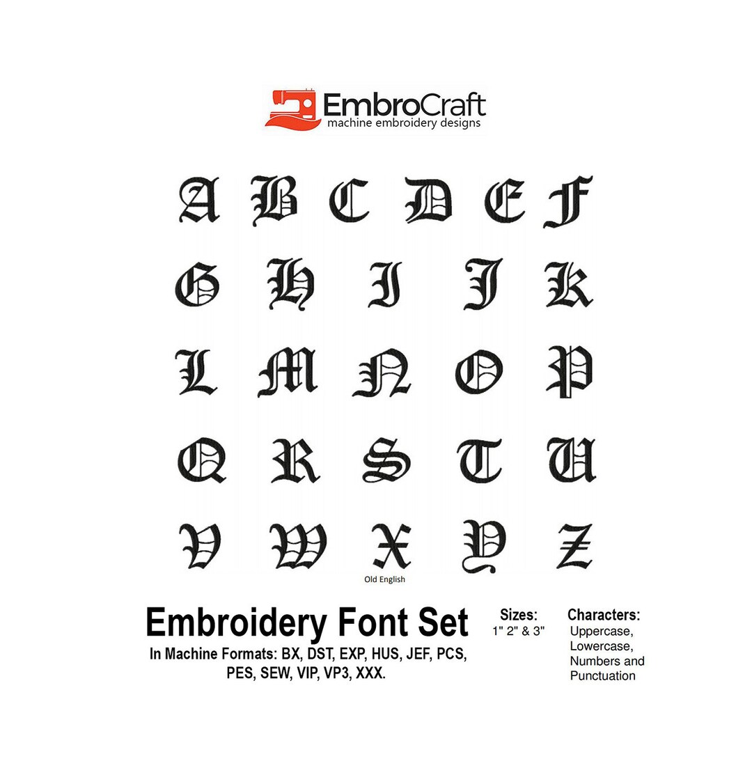 Old English Embroidered Font Set - Etsy