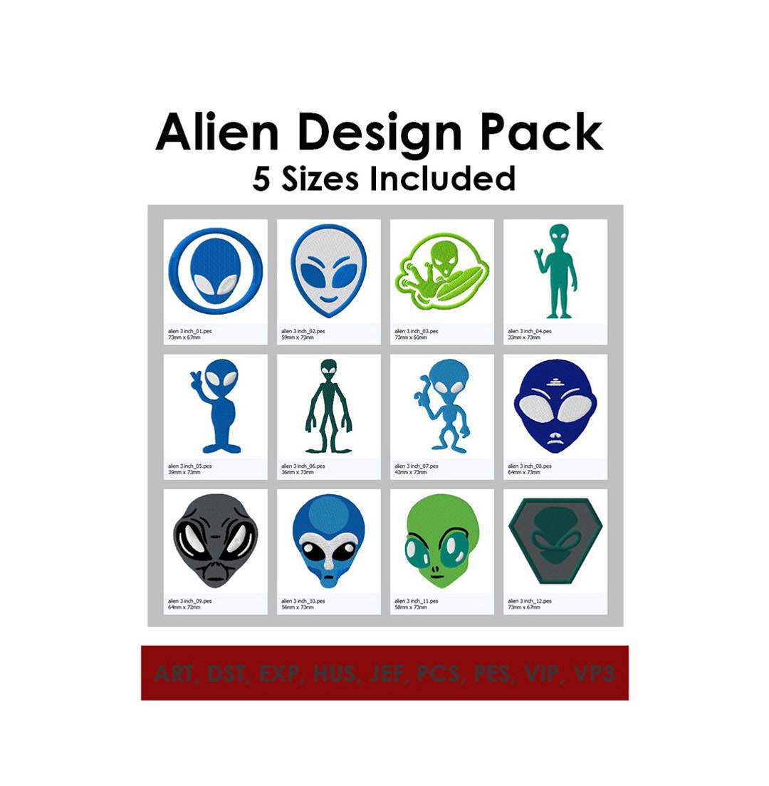 Alien Design Pack - 12 Machine Embroidery Designs in 5 Sizes - Etsy
