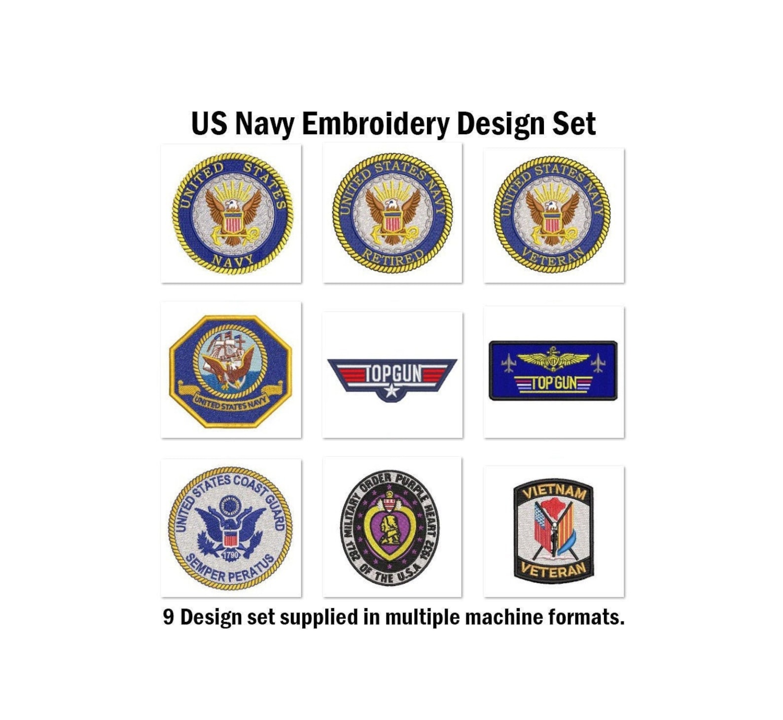 US Navy Design Pack - 9 Machine Embroidery Designs - Etsy
