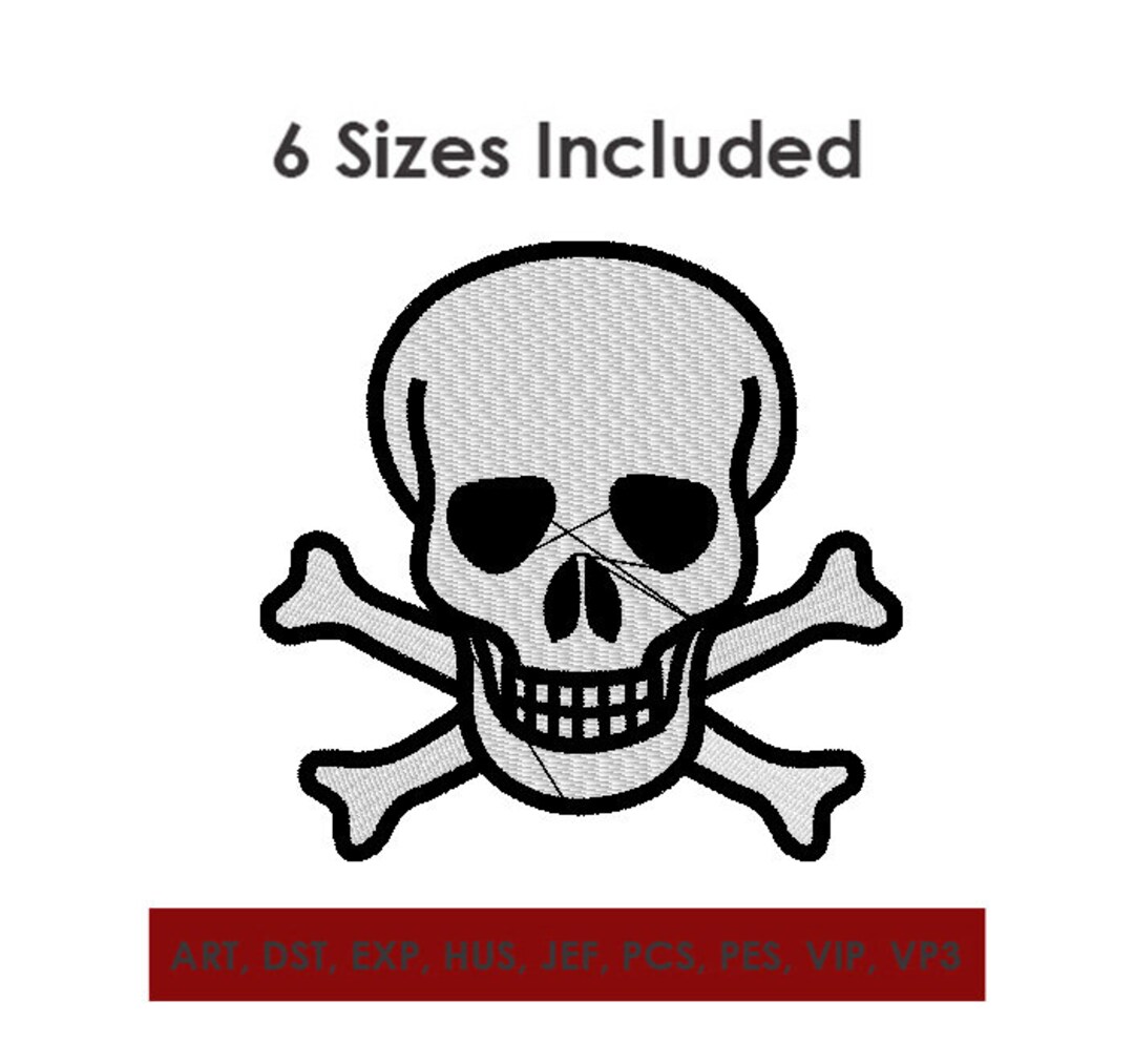 Skull and Crossbones Embroidery Design in 6 Sizes - Instant Download - Etsy