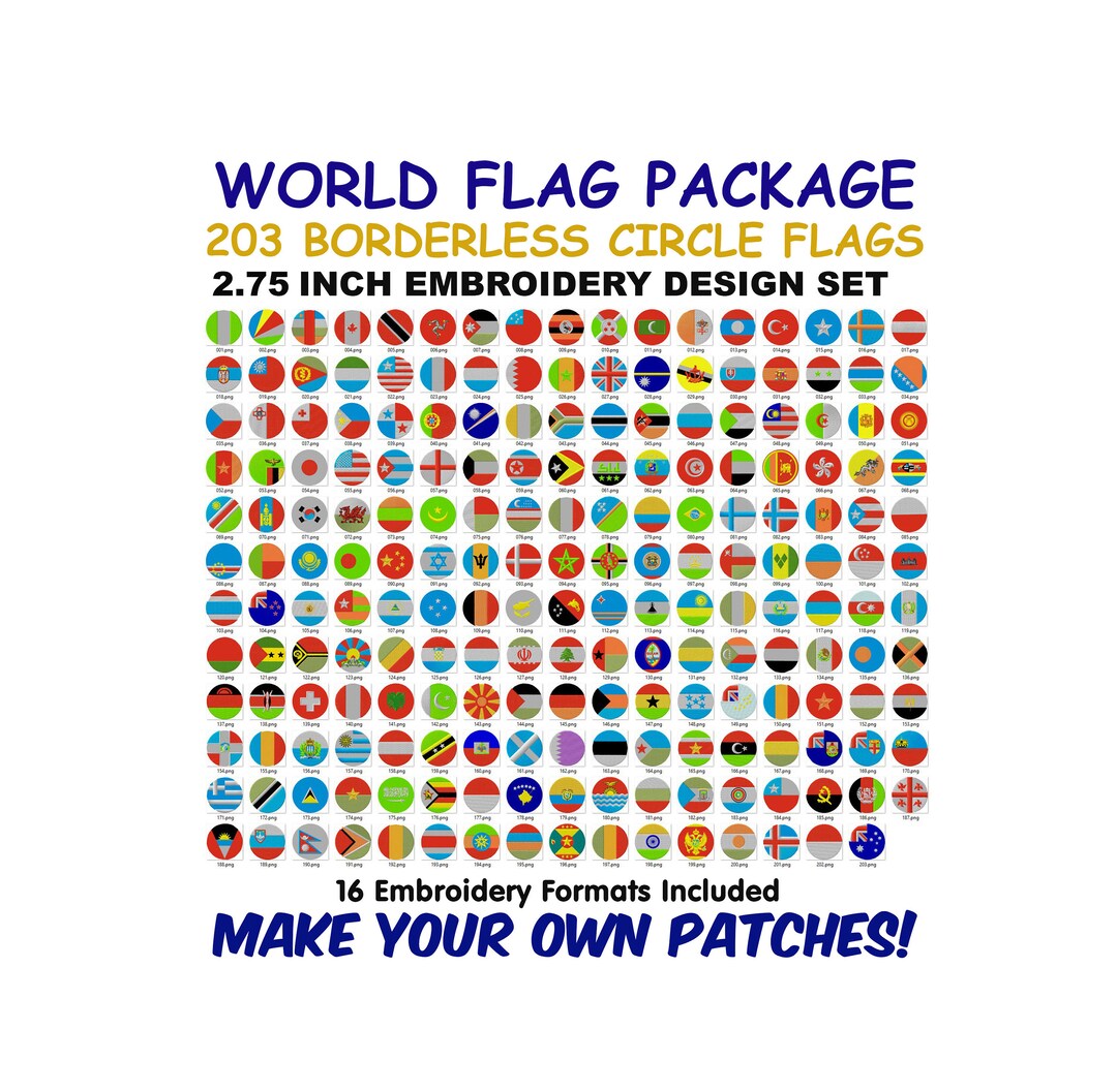 203 Borderless Round Flag Designs 2.75 Inch (70mm) - for Machine ...