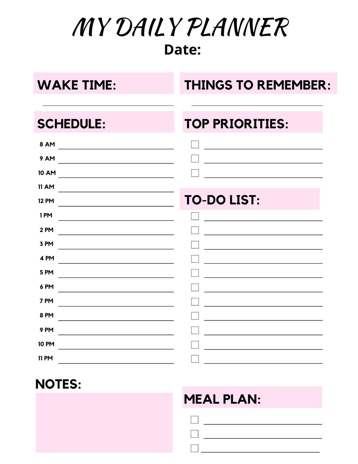 Daily Planner Printable/to Do List/daily Organizer - Etsy