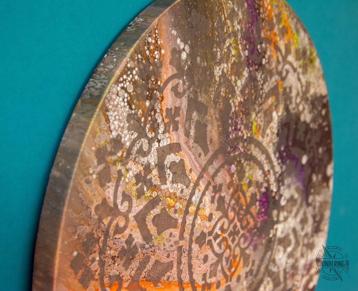 16" Circle Acrylic Painting | Mosaic Splatter | Stretched Canvas - Etsy