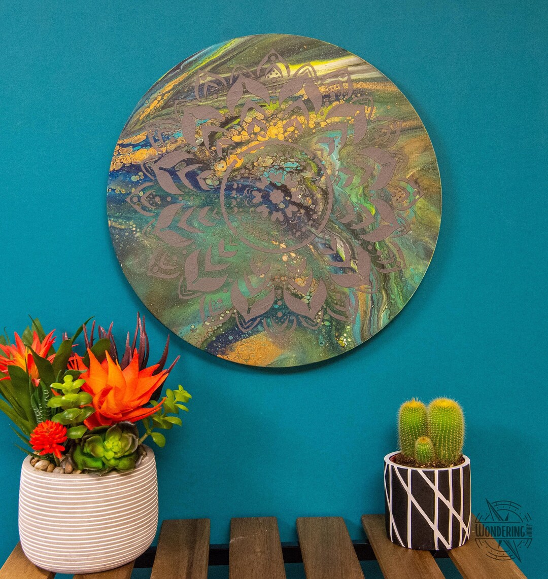 16" Circle Acrylic Painting | Sea Green | Stretched Canvas - Etsy