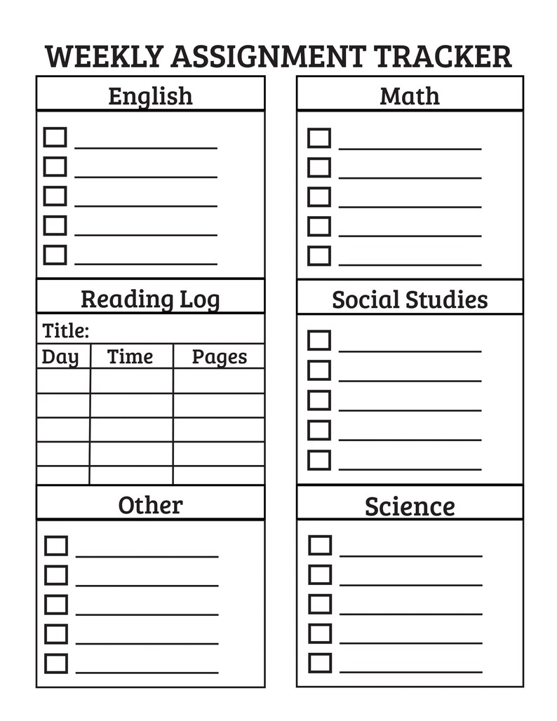 Student Planner Printable Student Assignment Tracker - Etsy