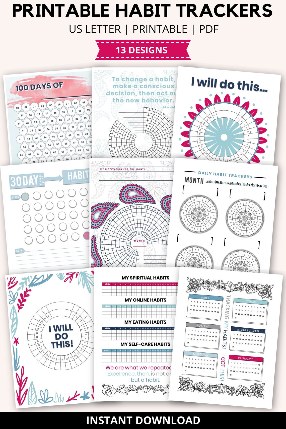 Big Bundle of Printable Habit Trackers - Etsy