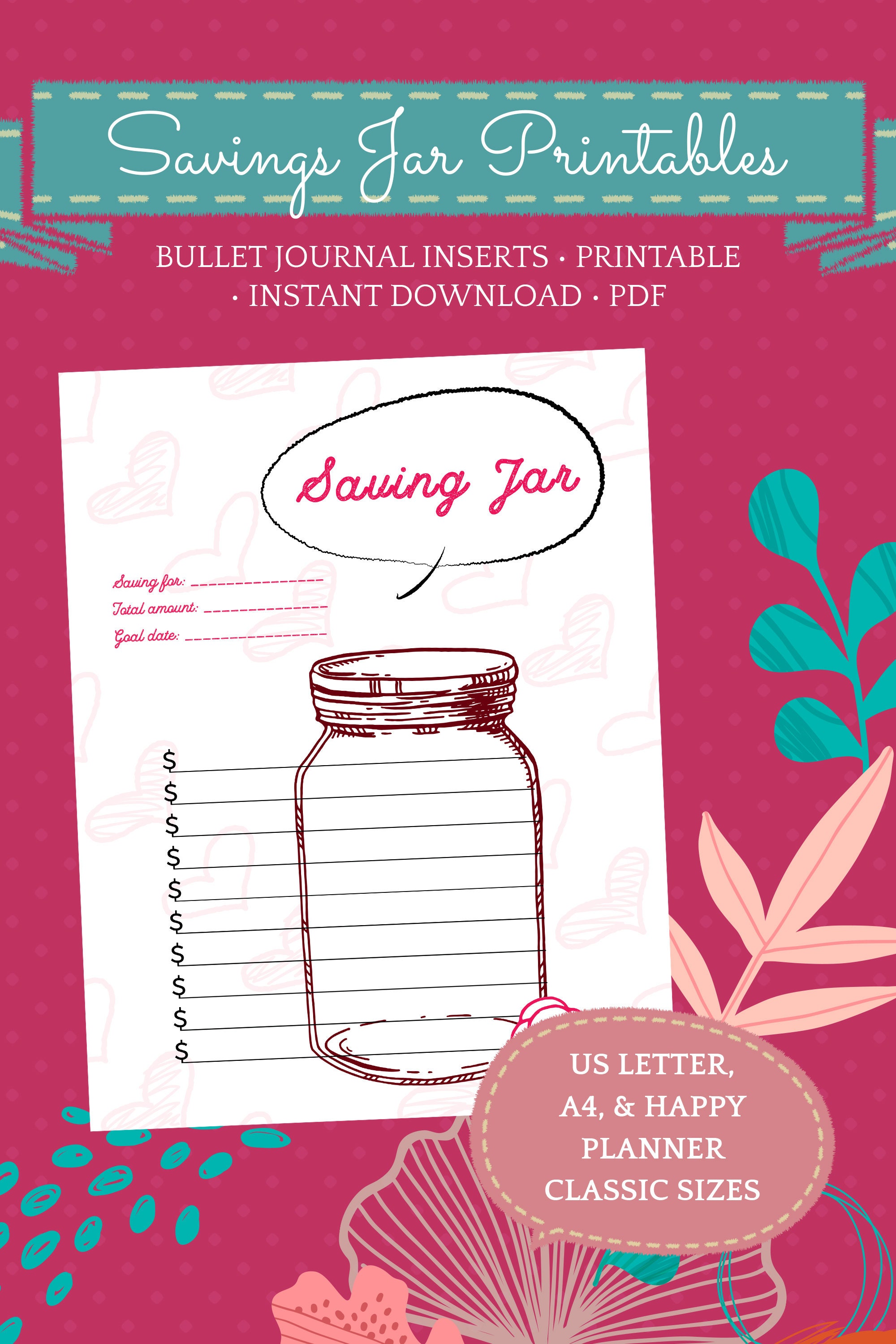 Savings Jar Printable, Savings Tracker, Savings Plan, Saving Goal, PDF ...
