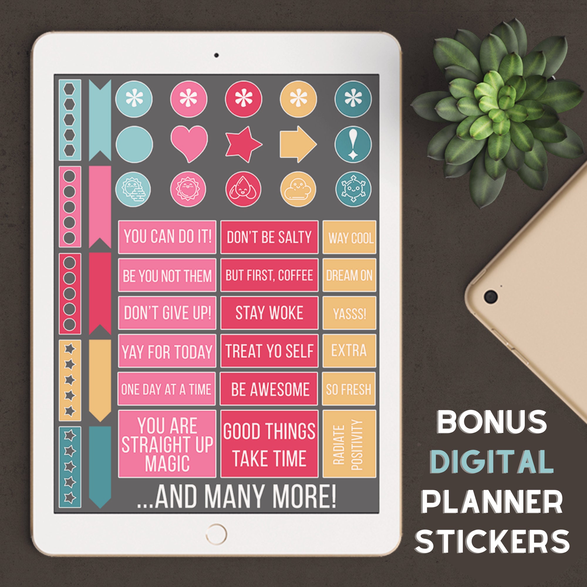 Undated Digital Planner Bonus Digital Planner Stickers, iPad Planner ...