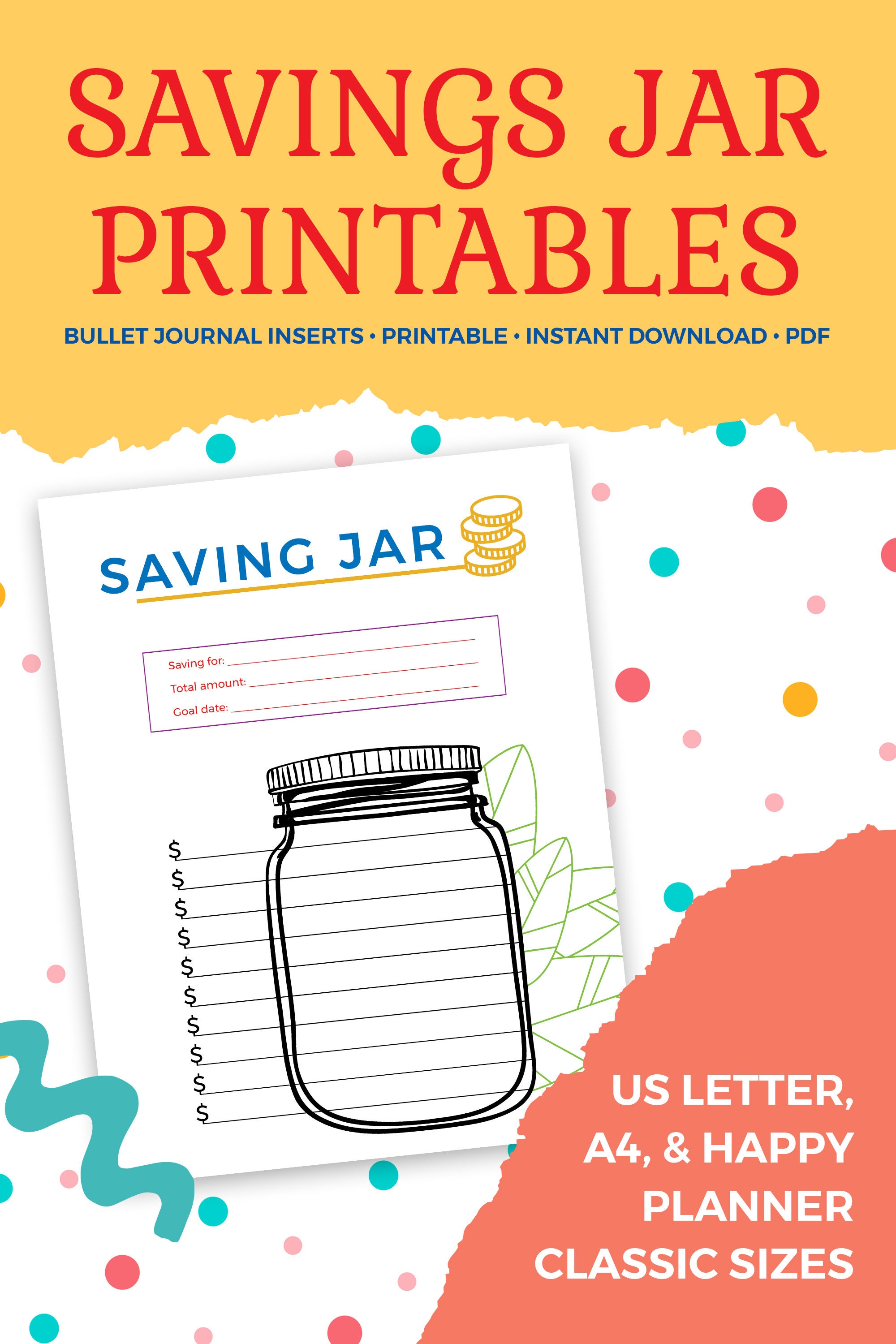 Savings Jar Printable, Savings Tracker, Savings Plan, Saving Goal, PDF ...