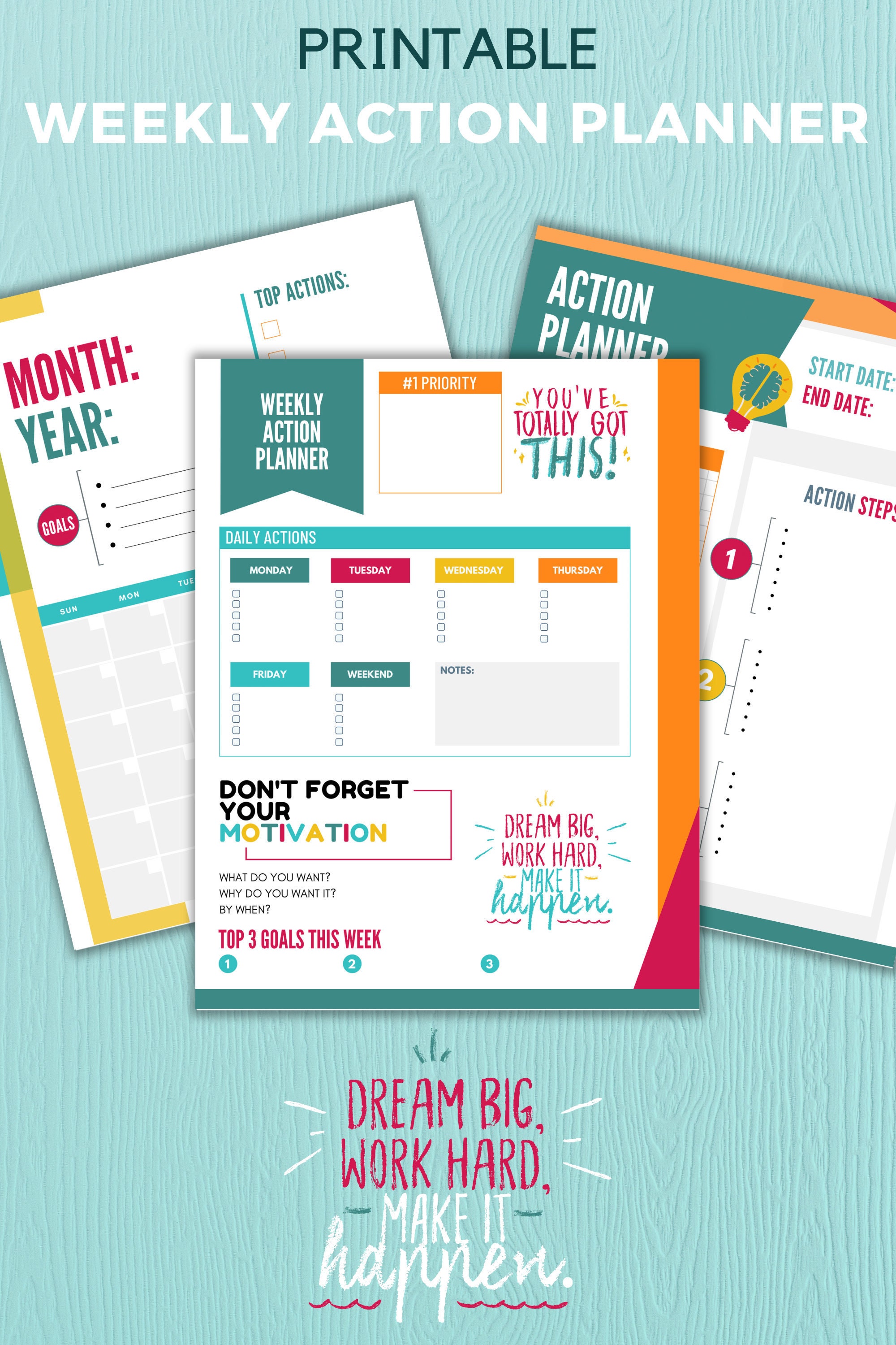 Weekly Action Planner | Goal Planner | Goal Setting - Etsy