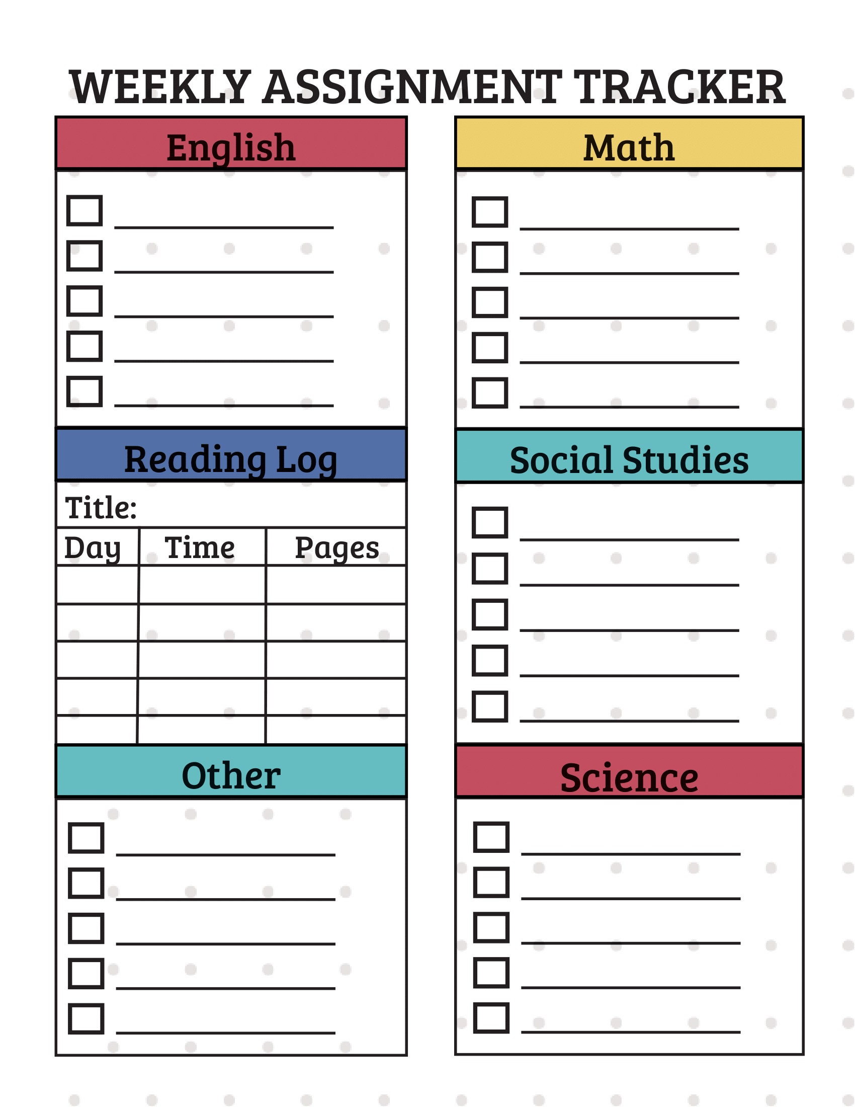 Student Planner Printable Student Assignment Tracker - Etsy