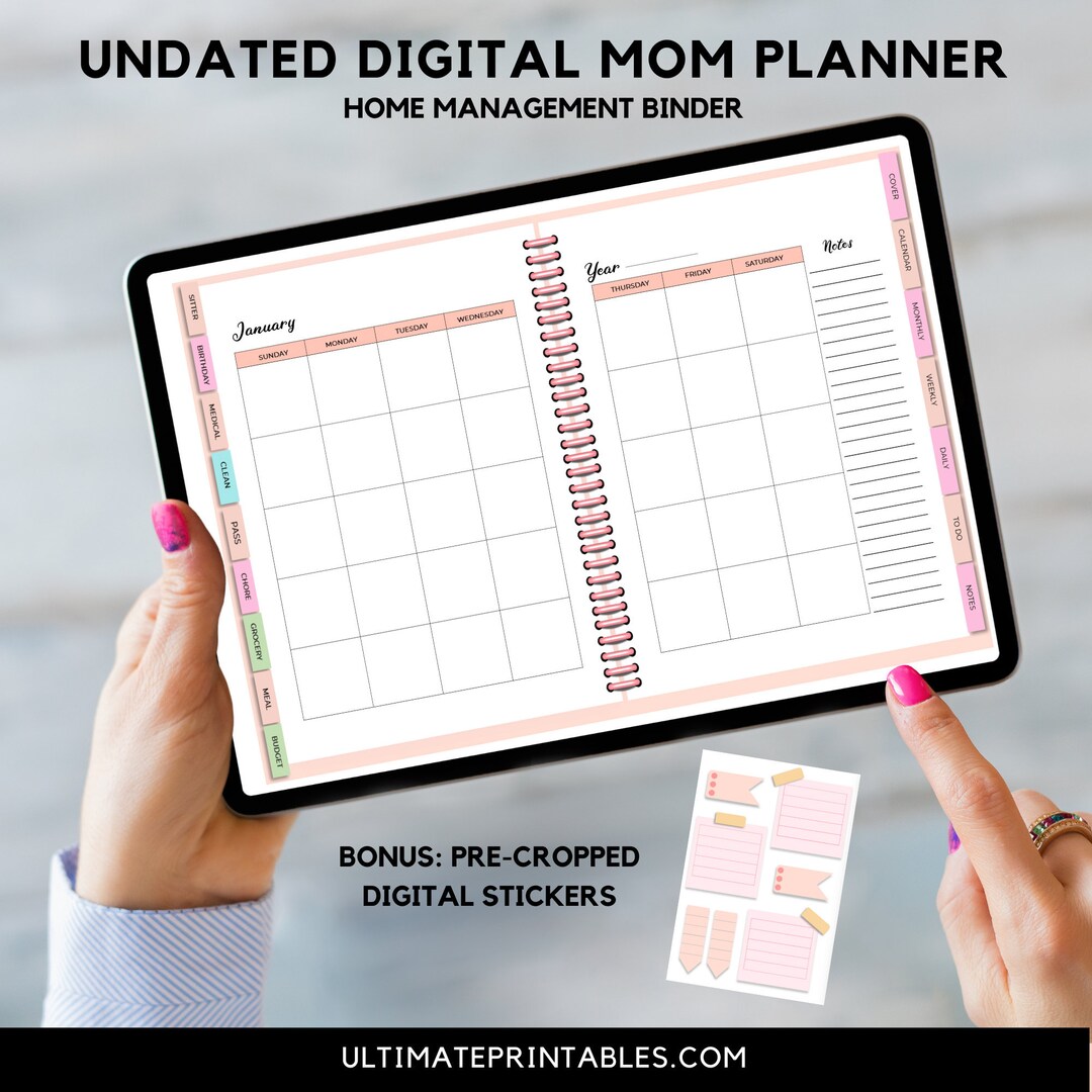Undated Digital Mom Planner Digital Stickers Digital Home Management ...