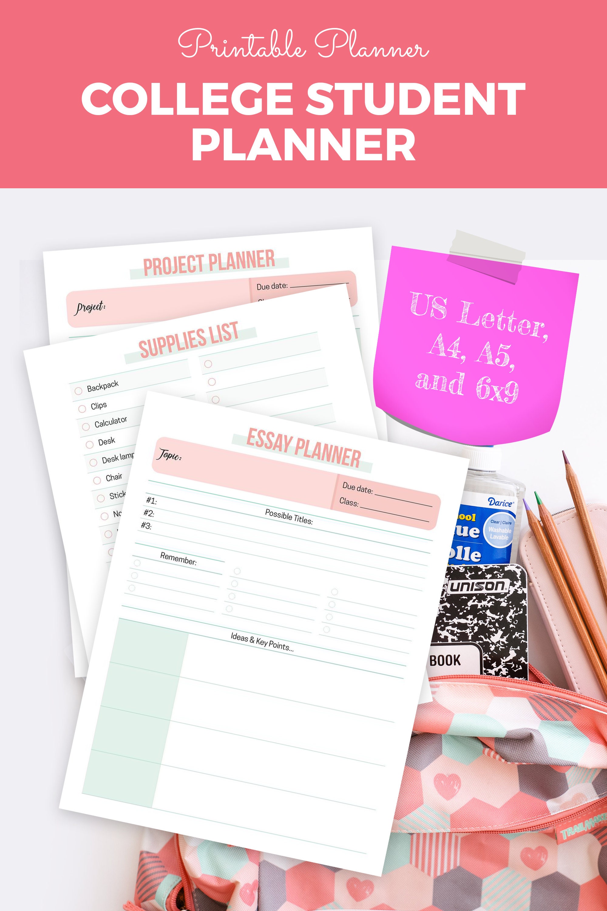 Printable College Planner • Student Planner • Academic Planner ...